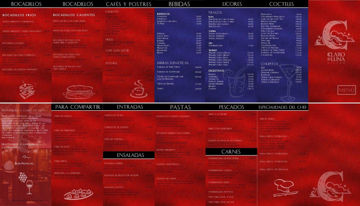 Claro de Luna Restaurant Menus by Mary Bennaton at Coroflot.com