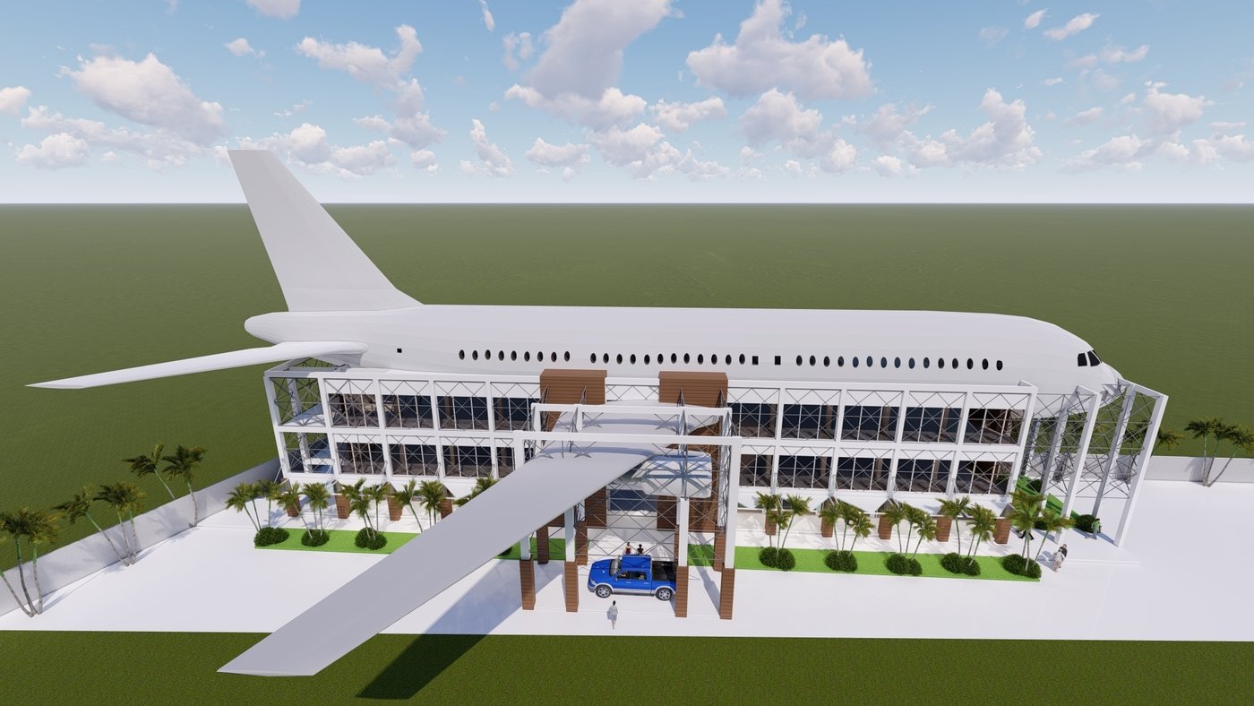 airplane inspired design function hall building by Michael Angelo C ...