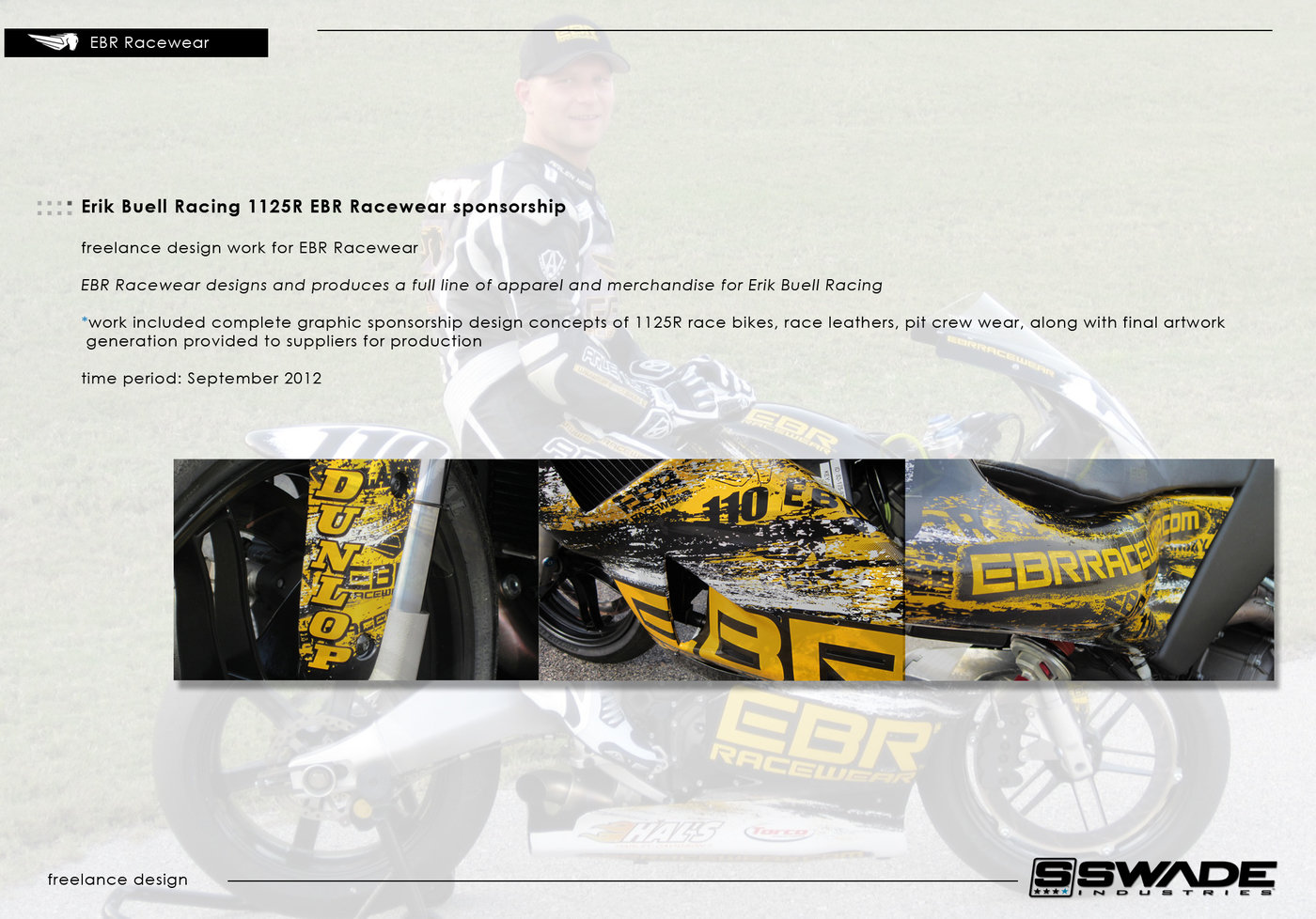 EBR Racewear sponsorship by SWADE INDUSTRIES /Todd Troutman at Coroflot.com