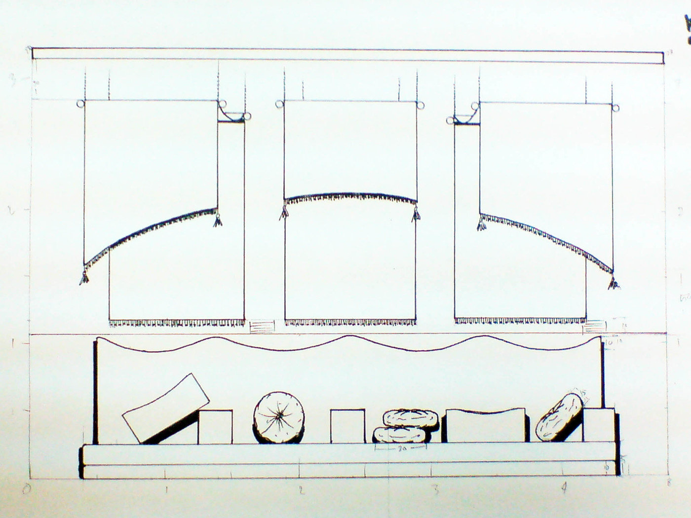 sample drawing of my curtain designs by Samuel Cardel at Coroflot.com
