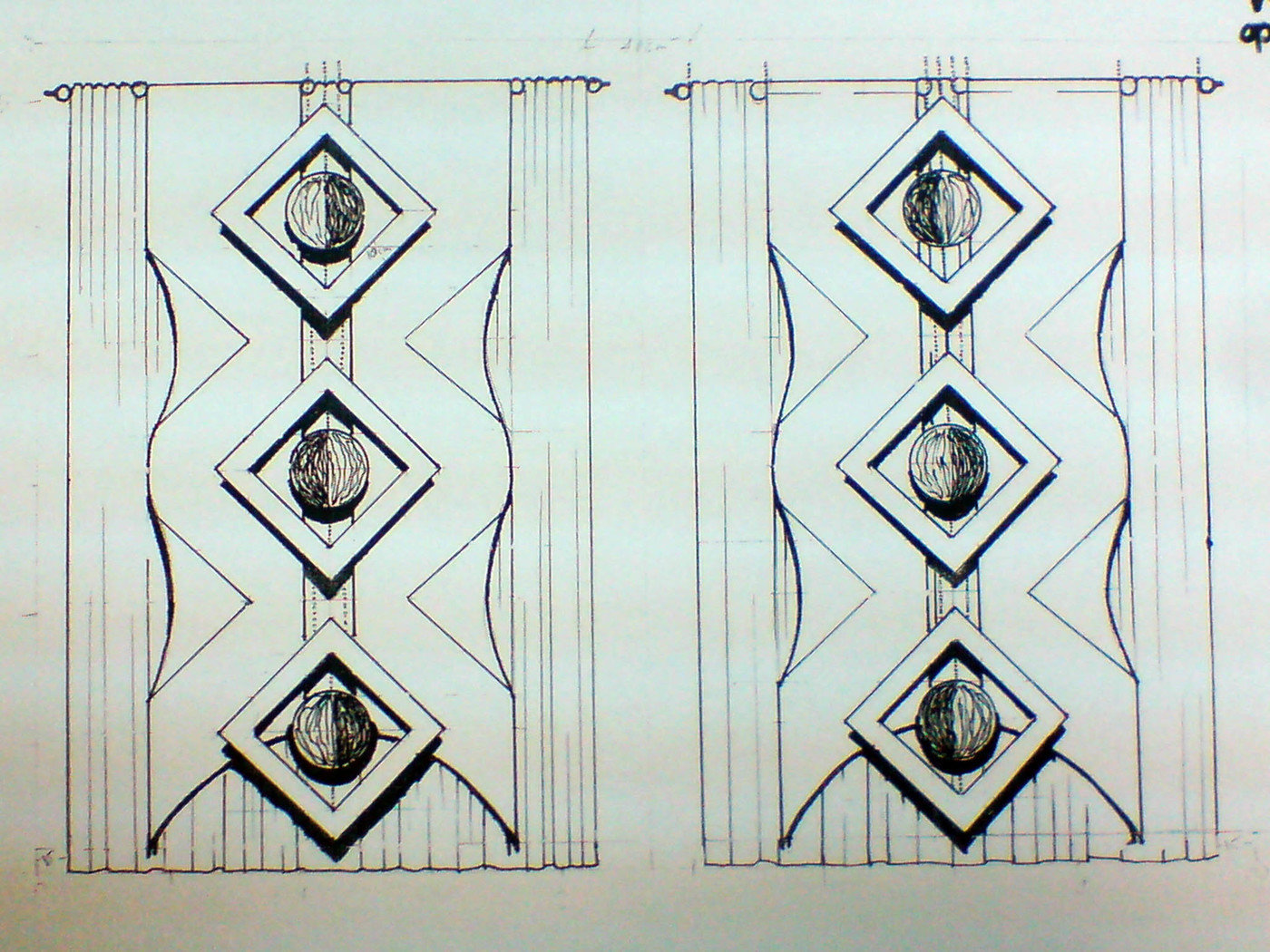 sample drawing of my curtain designs by Samuel Cardel at Coroflot.com