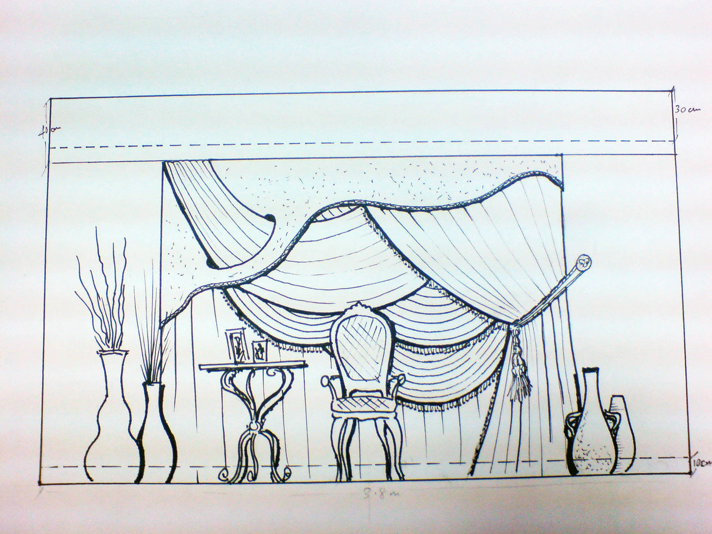 sample drawing of my curtain designs by Samuel Cardel at Coroflot.com