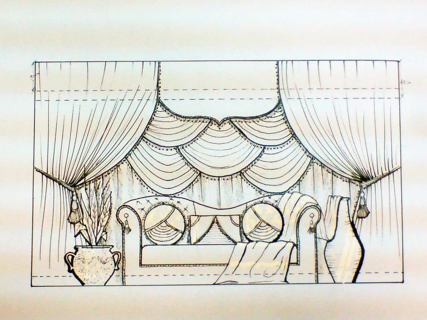 sample drawing of my curtain designs by Samuel Cardel at Coroflot.com
