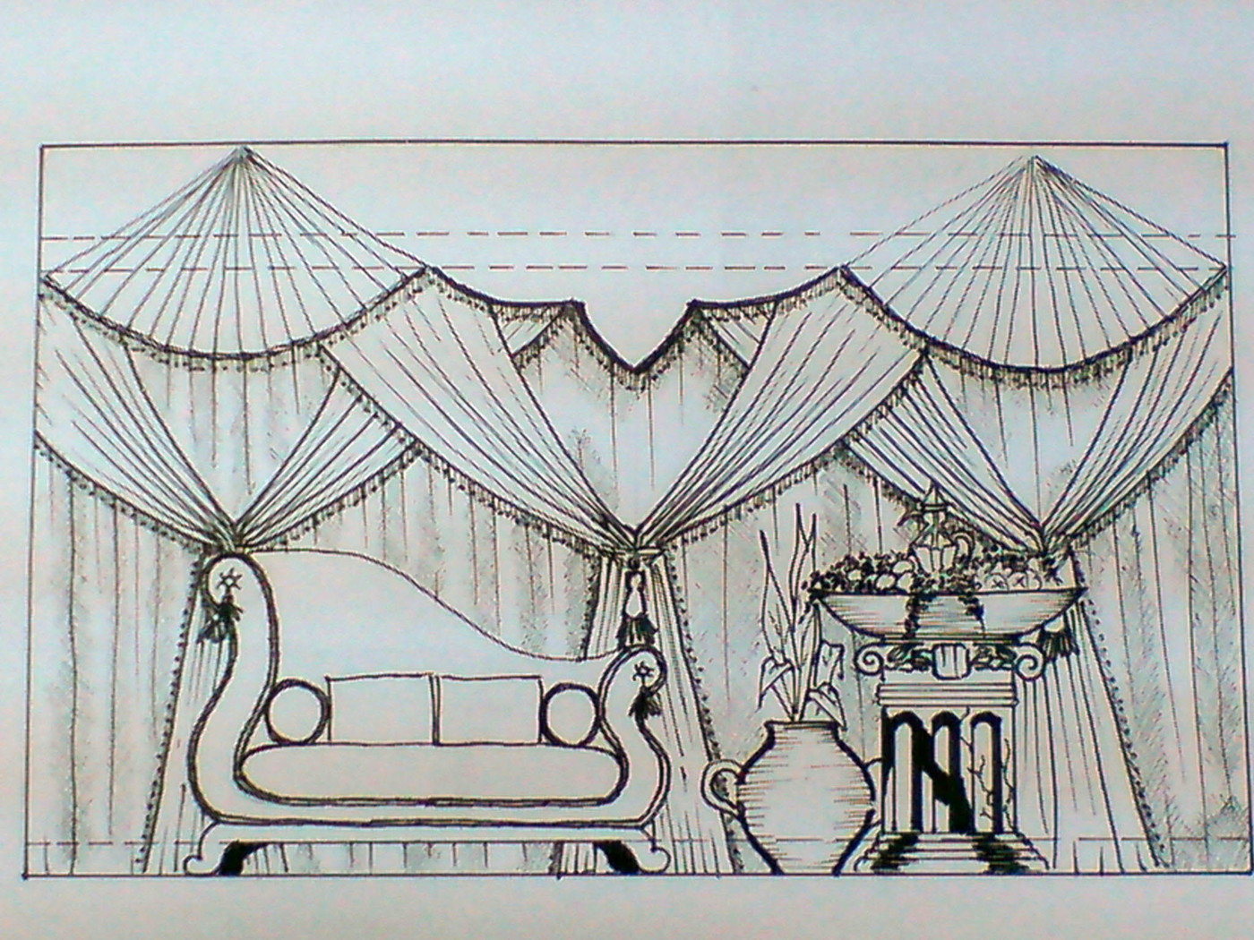 sample drawing of my curtain designs by Samuel Cardel at Coroflot.com