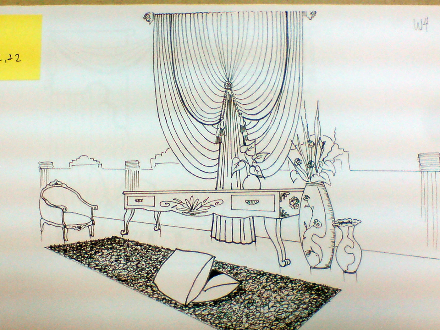 sample drawing of my curtain designs by Samuel Cardel at Coroflot.com