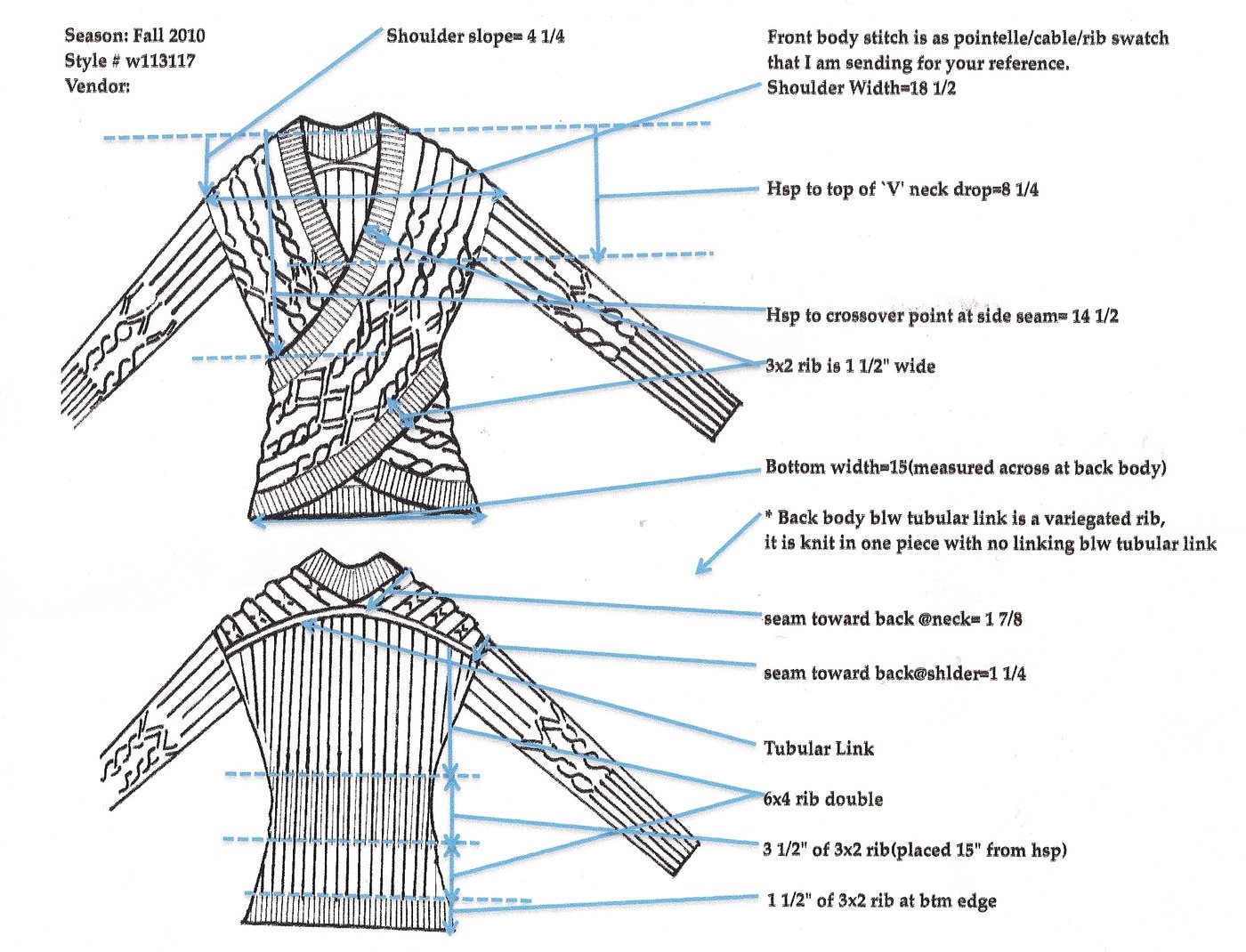 Sample knit construction page by Kim Williams at Coroflot.com