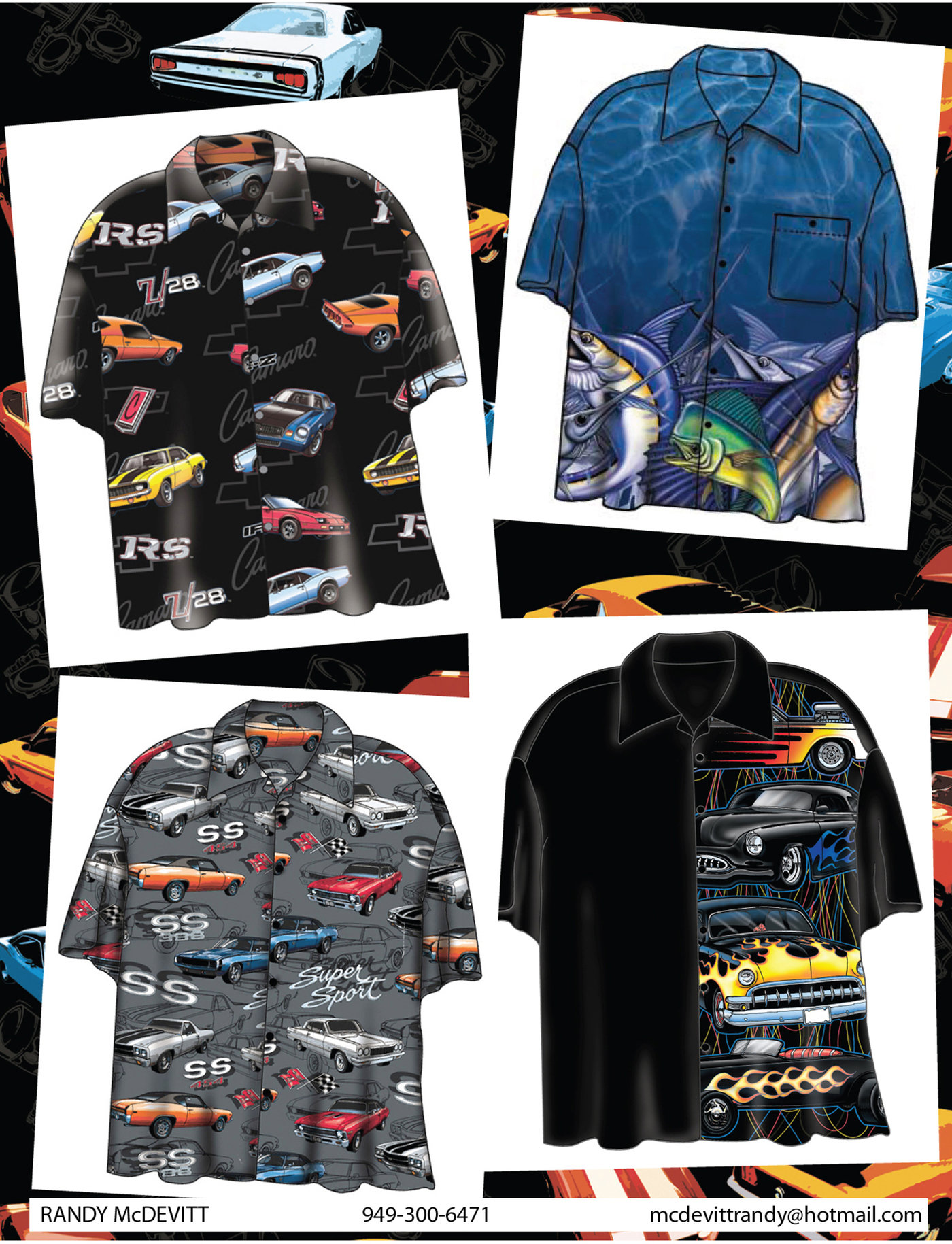 Camp shirt repeat pattern designs by Randy McDevitt at Coroflot.com