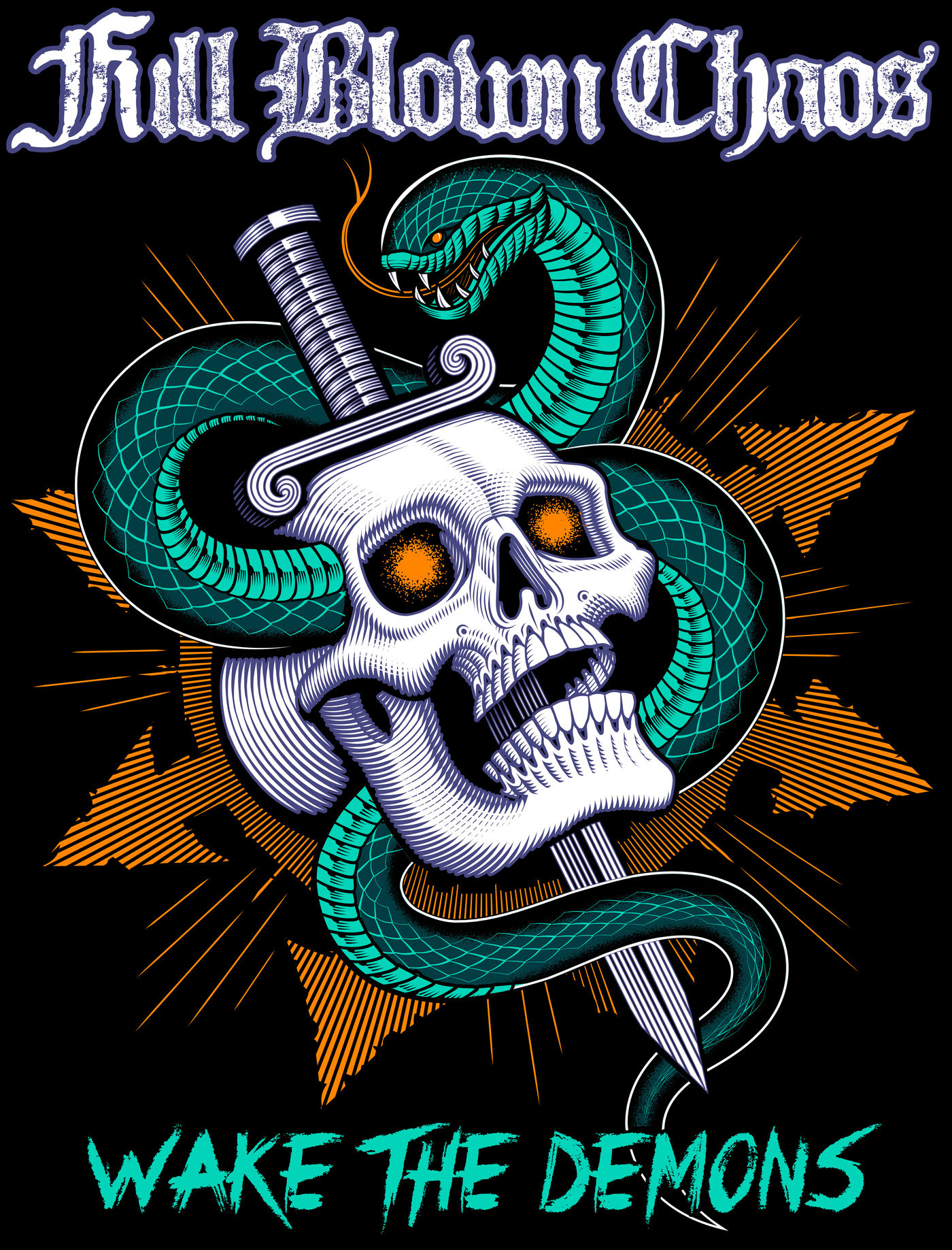 "Wake The Demons" color T-shirt illustration by Matt Curtis at Coroflot.com