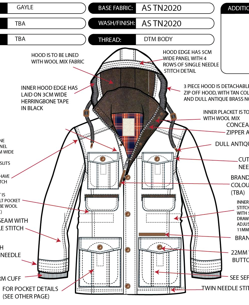 Examples of technical packs by Gayle Sandiford at Coroflot.com
