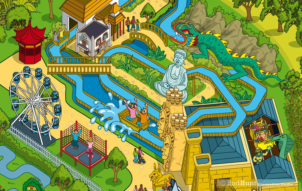 Chessington World of Adventures Theme Park Map Illustration by Rod Hunt ...