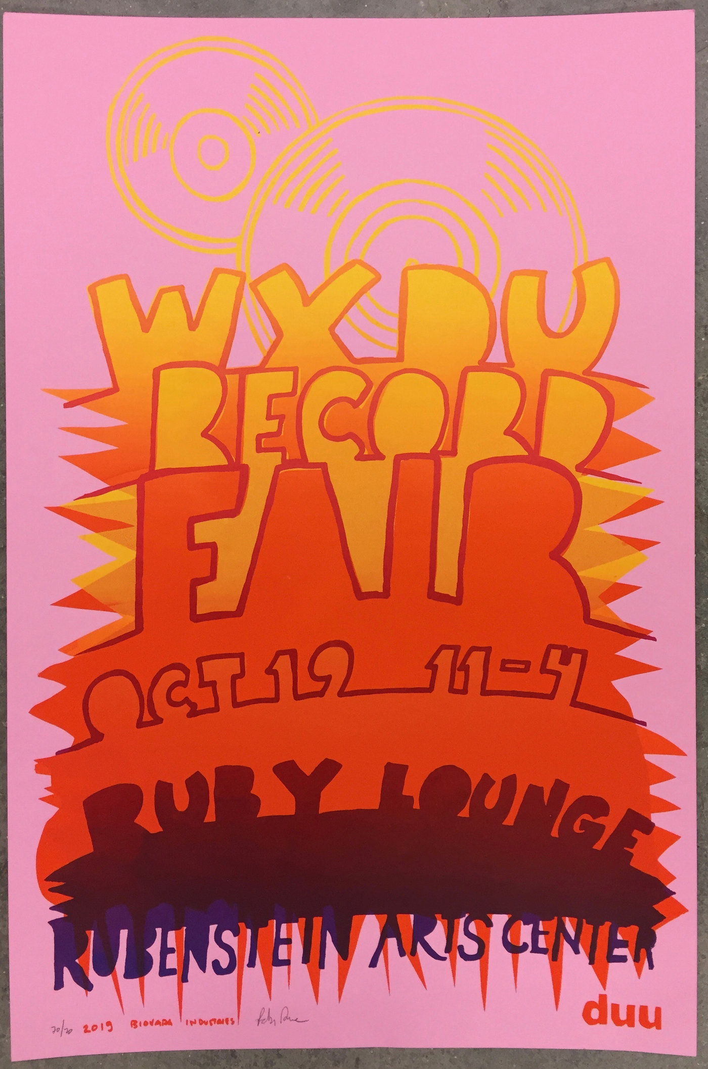 WXDU record fair poster, 2019 by Robby Poore at Coroflot.com