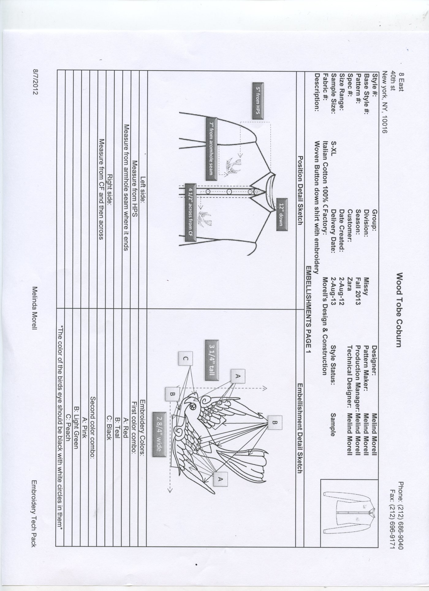 Tech Pack (Embroidery Blouse) by Melinda Morell at Coroflot.com