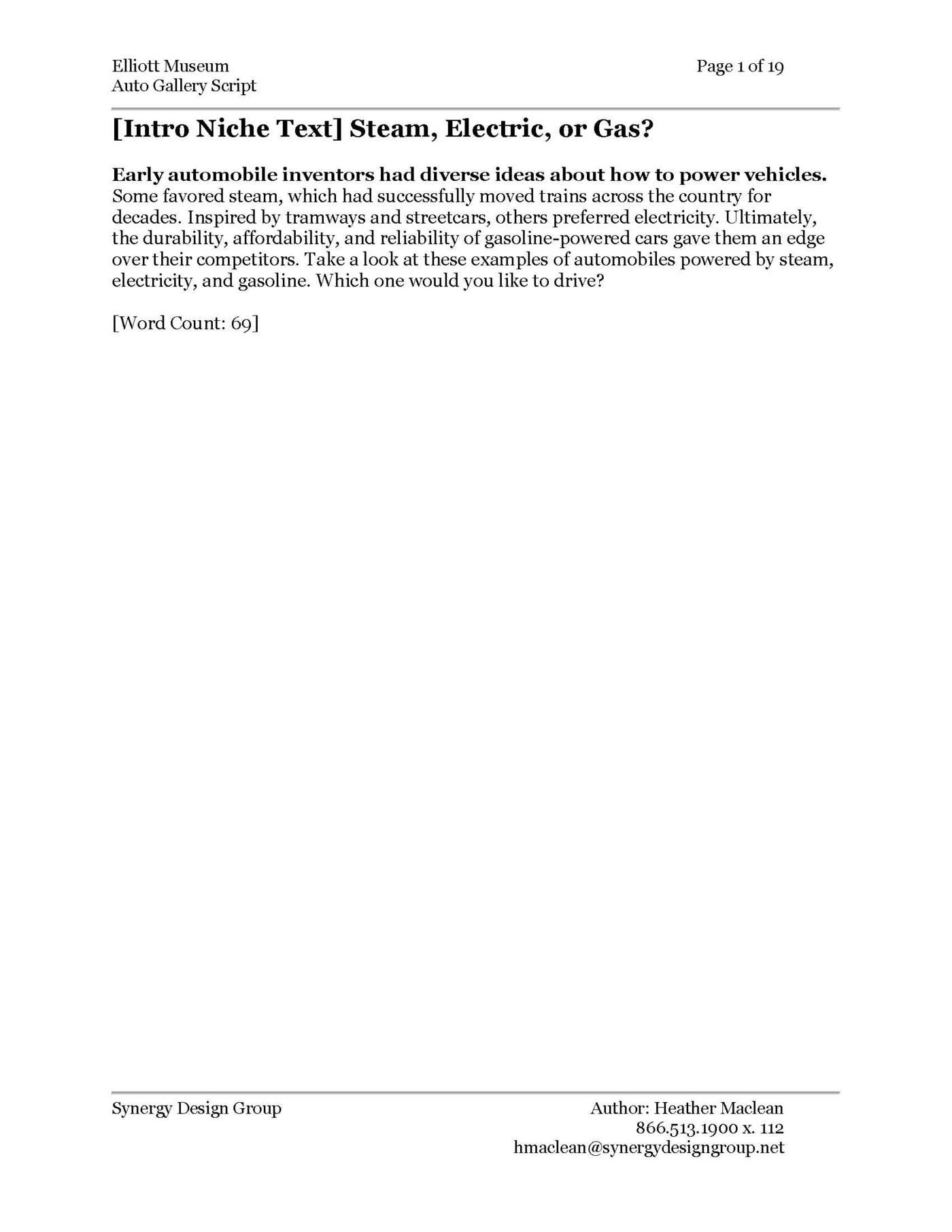 Elliot Museum - Antique Car Gallery Exhibition Script by Heather ...