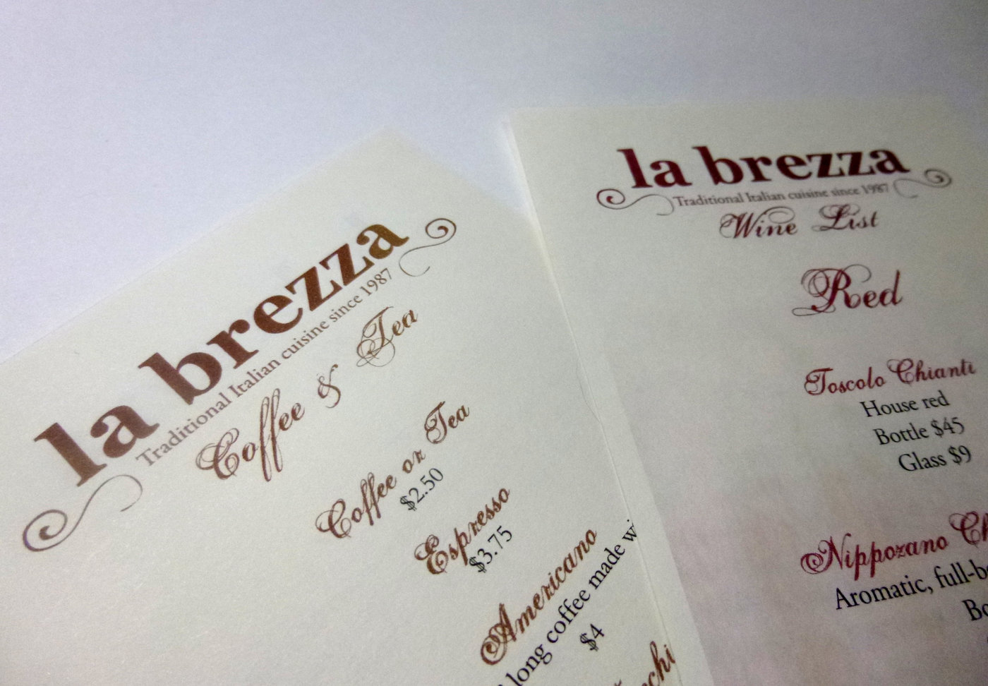 La Brezza Drinks and Deserts Menu by Sam Hughes-Martin at Coroflot.com