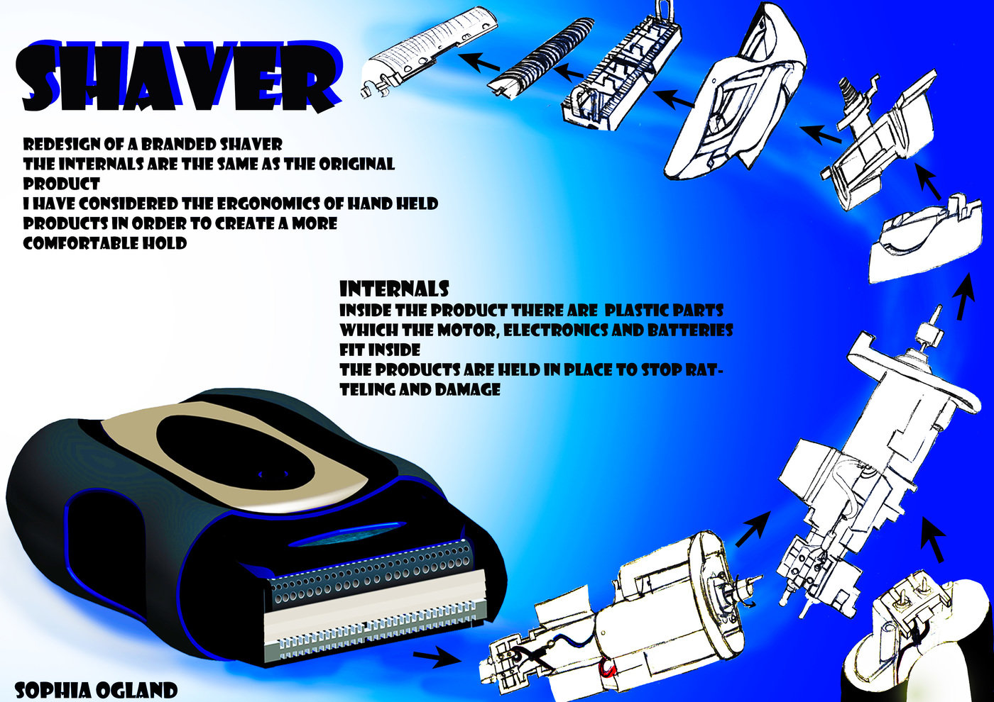 CAD rendering of mens shaver by Sophia Ogland at Coroflot.com