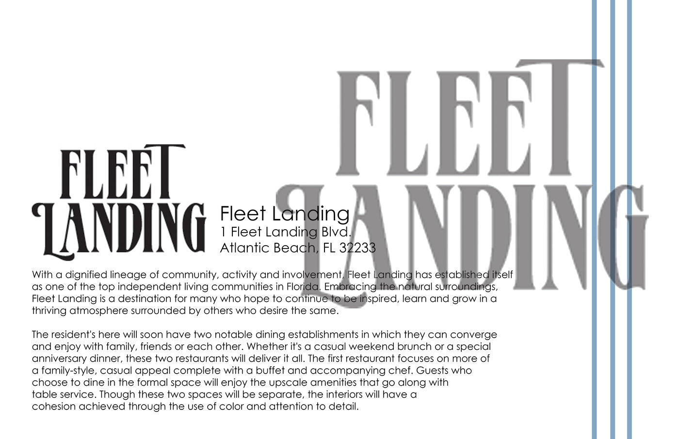 Fleet Landing - Schmidt Design Studio by Kelly Lofgren at Coroflot.com