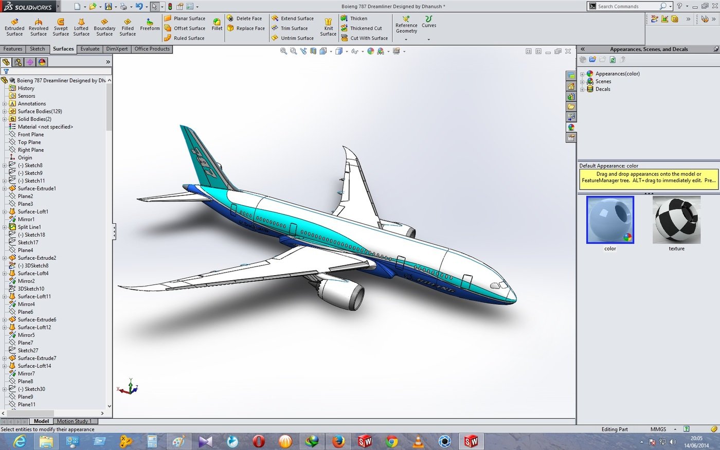 BOEING 787 Surfacing -SOLIDWORKS by Dhanush Mohan at Coroflot.com