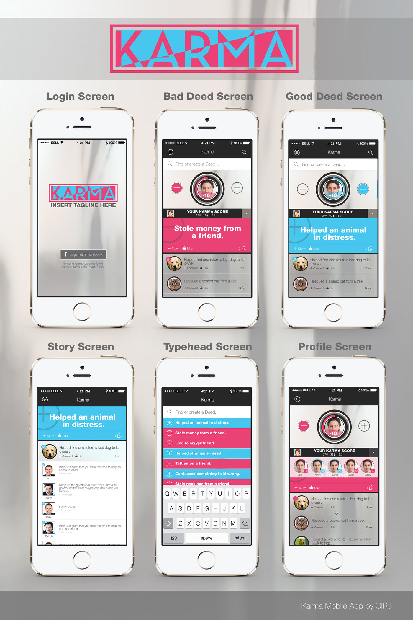 Karma Mobile App UI by CJ Designs at Coroflot.com