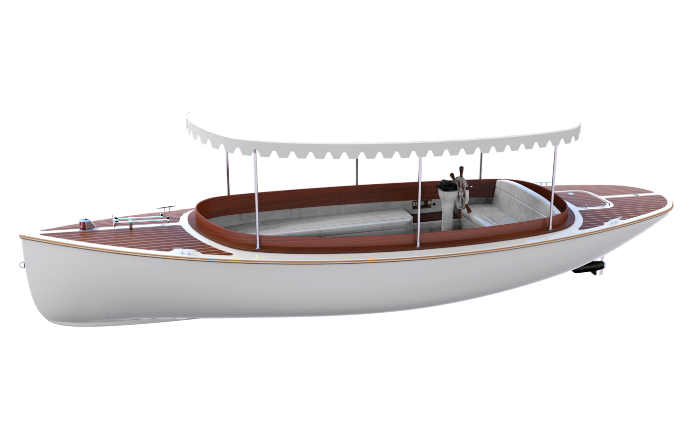 21' 7" x 6' 8" electric fantail launch by Luc St-Onge at Coroflot.com