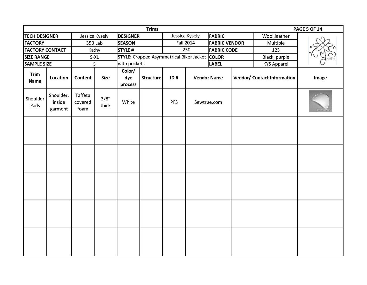 Technical Specification Package by Jessica Kysely at Coroflot.com