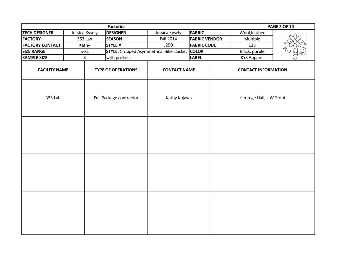 Technical Specification Package by Jessica Kysely at Coroflot.com