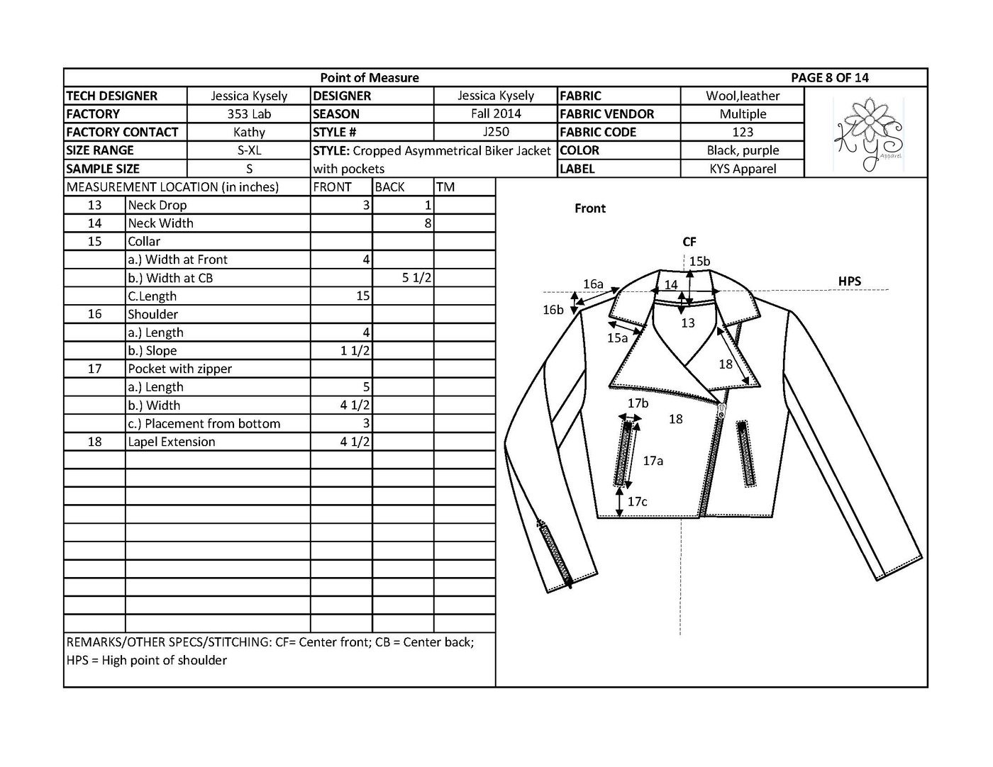 Technical Specification Package by Jessica Kysely at Coroflot.com