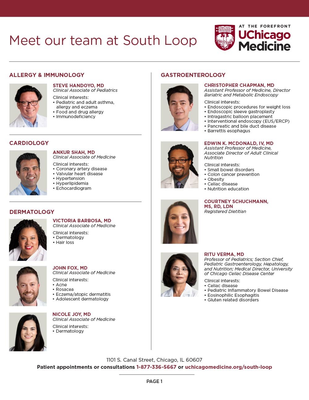 UCM South Loop provider face sheets, 2019, 5 pages by Ryan Smith at ...