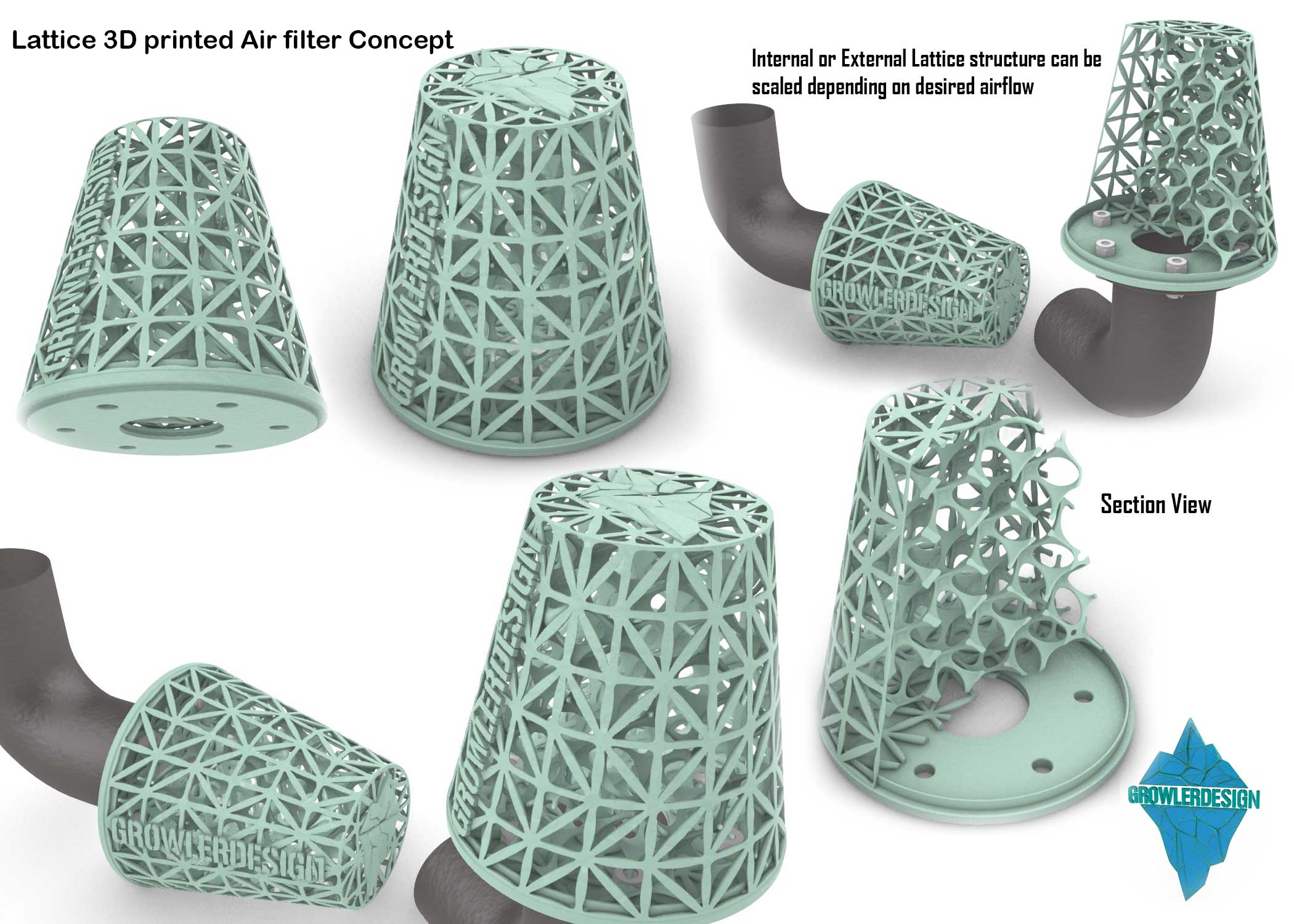 Latticed 3D printed Air Filter concept by Greg Vehlies at Coroflot.com