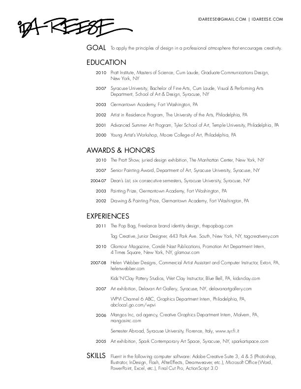 An upload by Ida Reese on Coroflot: to the project Resume