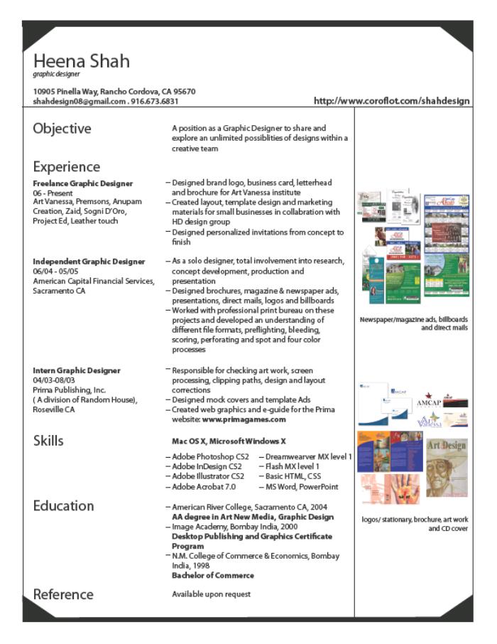 Resume by Heena Shah at Coroflot.com