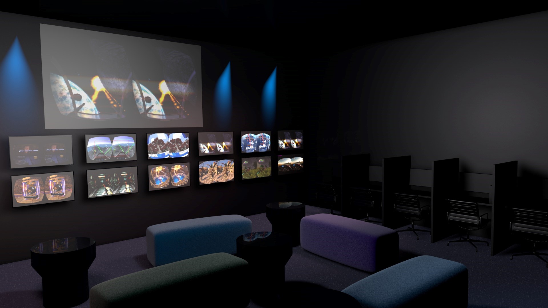 3D design, Interior design, Concept for Virtual Reality gaming lounge ...