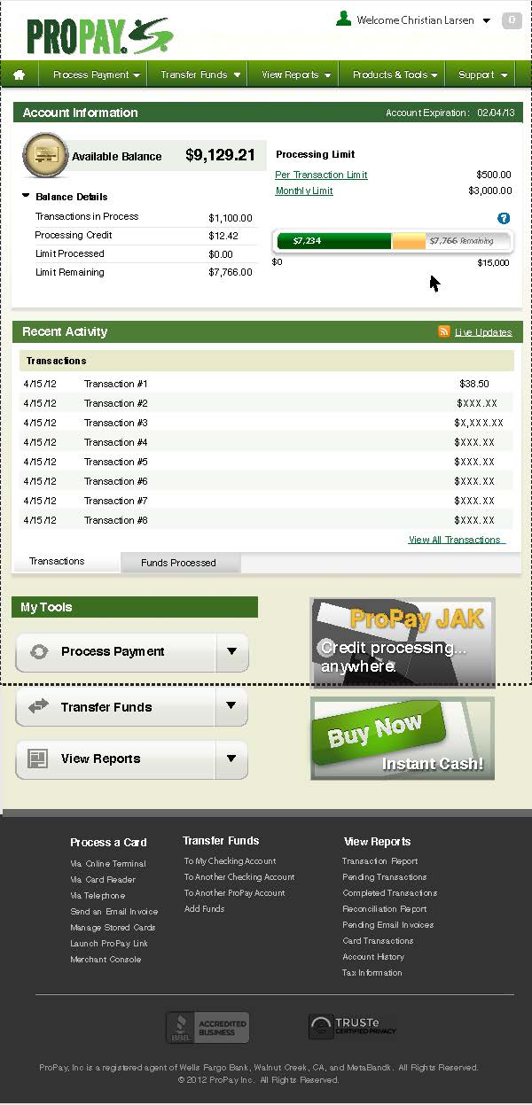ProPay Responsive Account Dashboard by Christian Larsen at Coroflot.com
