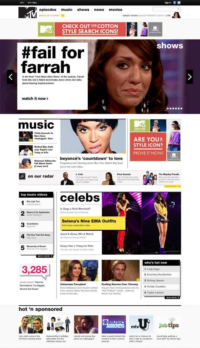 MTV.COM Redesign Explorations by Gavin Alaoen at Coroflot.com