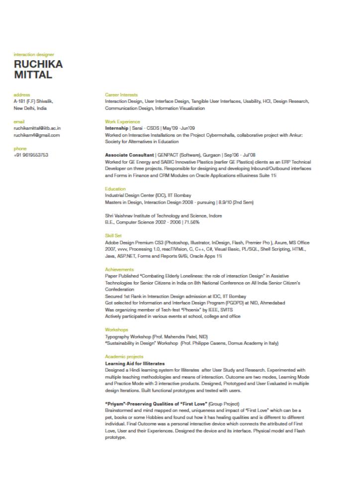 Resume by Ruchika Mittal at Coroflot.com