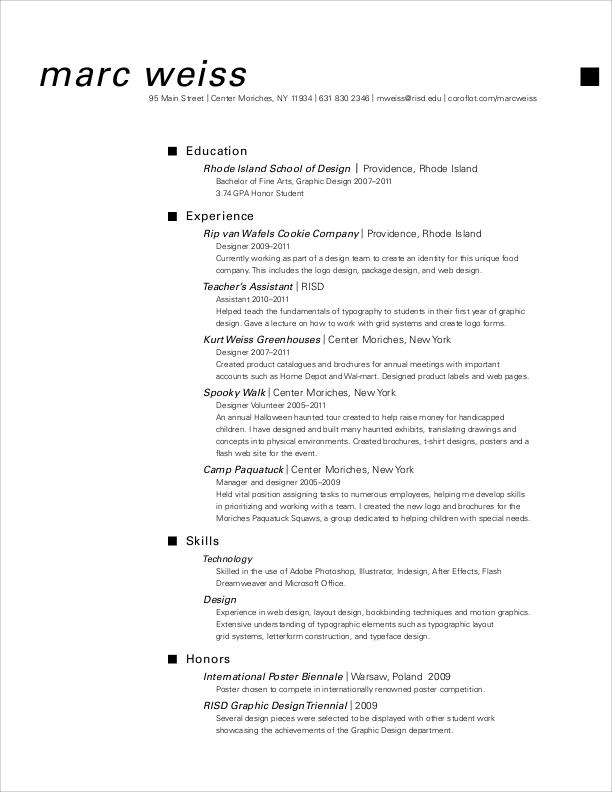 Resume by Marc Weiss at Coroflot.com