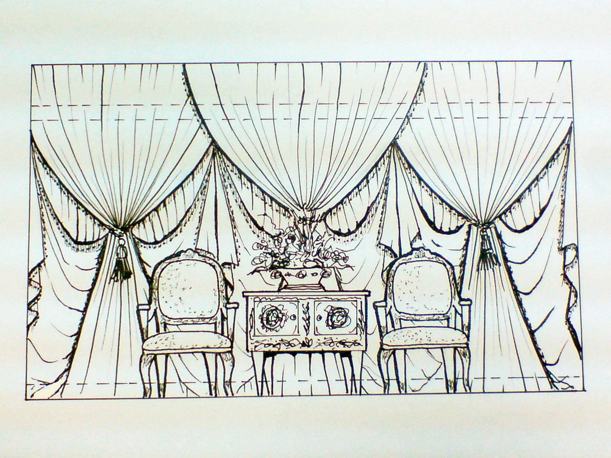 sample drawing of my curtain designs by Samuel Cardel at Coroflot.com