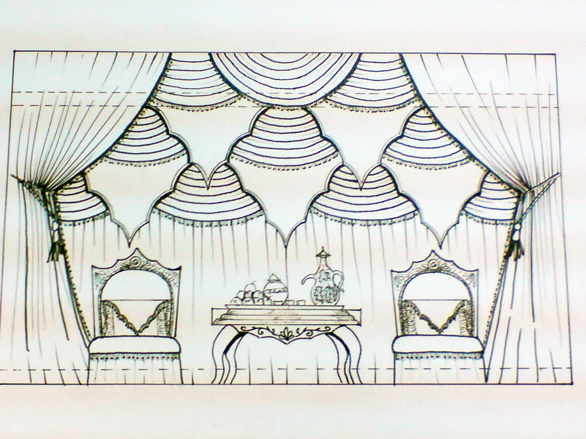 sample drawing of my curtain designs by Samuel Cardel at Coroflot.com