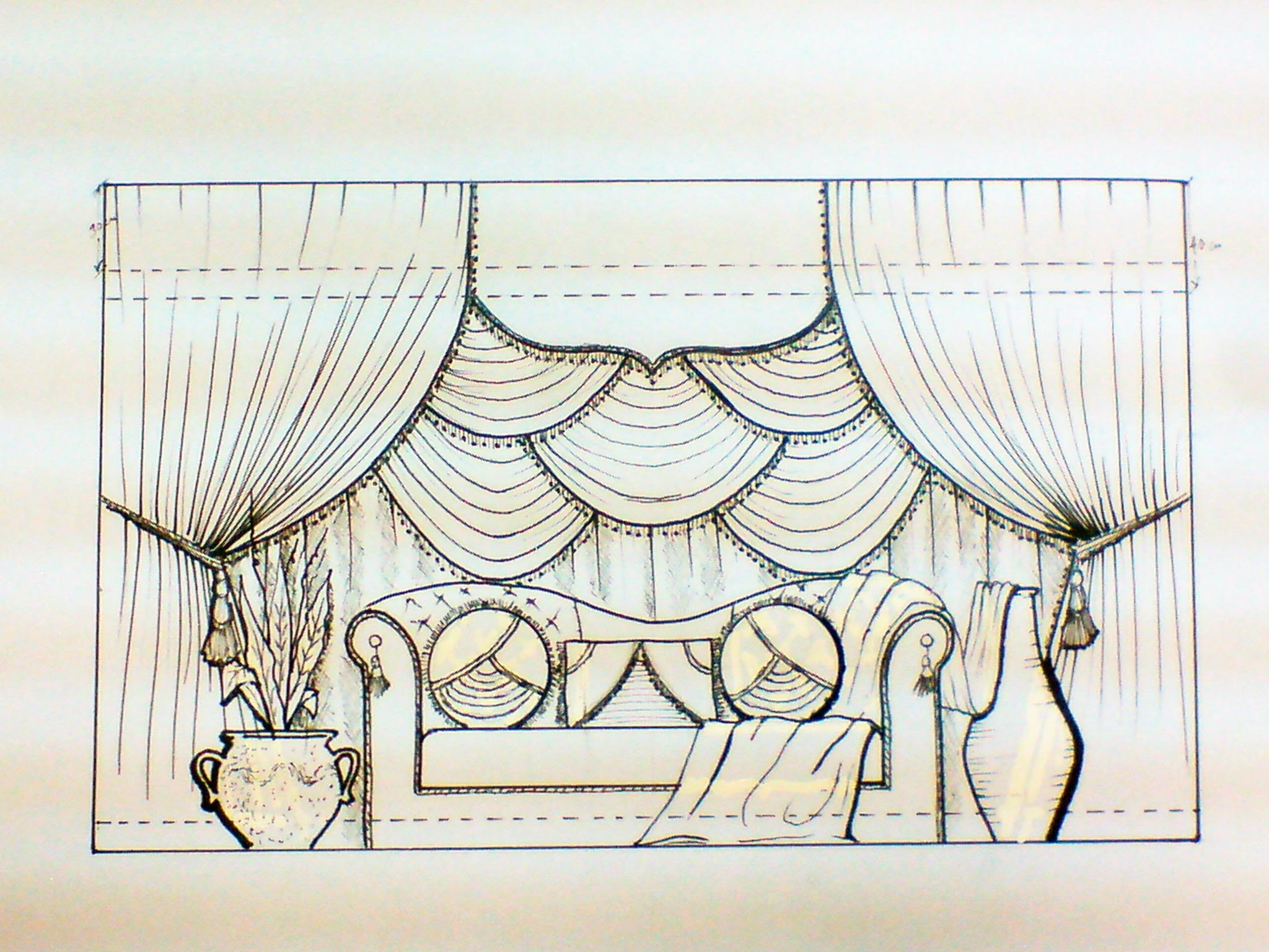 sample drawing of my curtain designs by Samuel Cardel at Coroflot.com