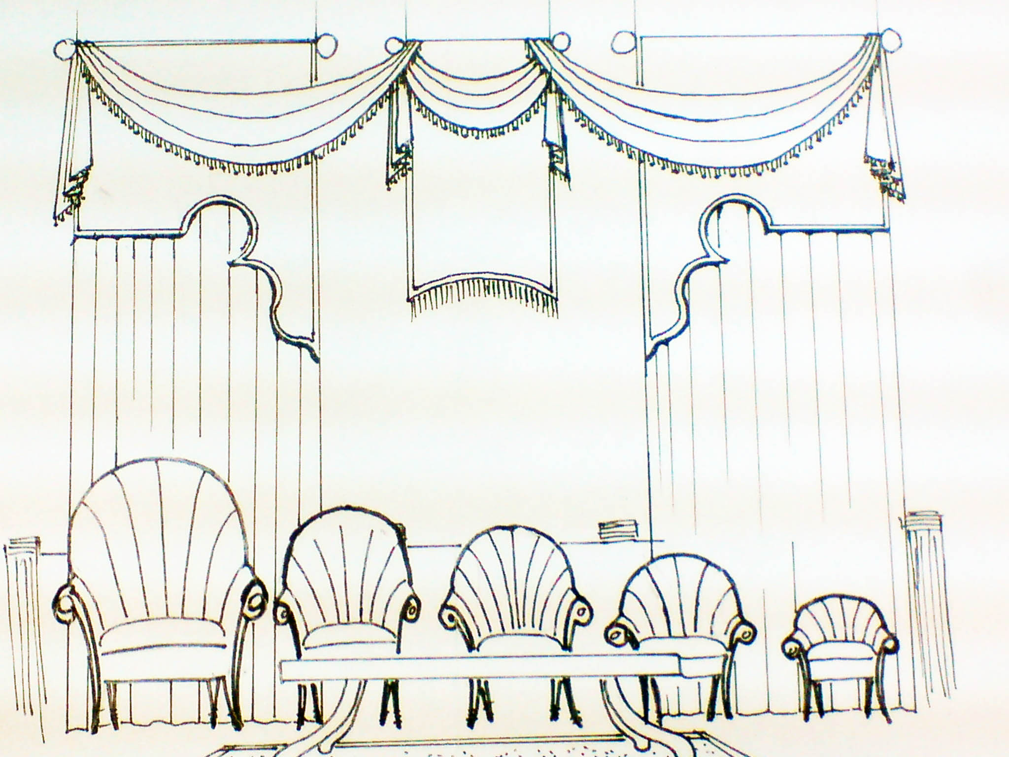 sample drawing of my curtain designs by Samuel Cardel at Coroflot.com