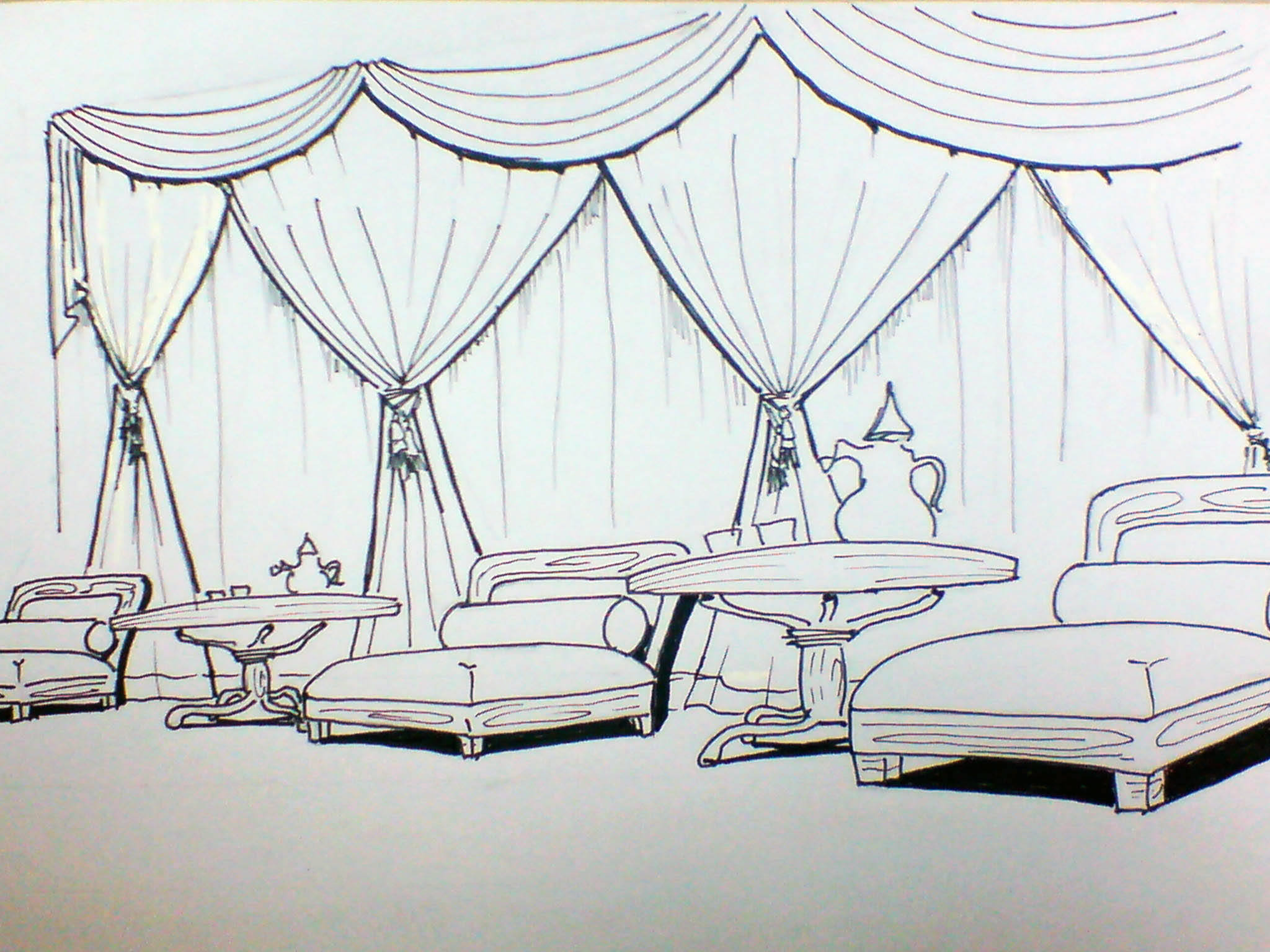 sample drawing of my curtain designs by Samuel Cardel at Coroflot.com