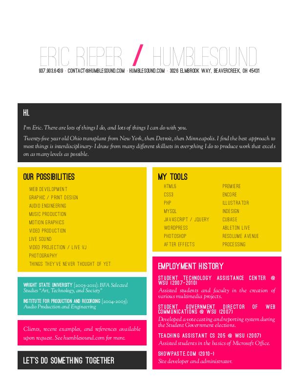 An upload by Eric Rieper on Coroflot: to the project Resume