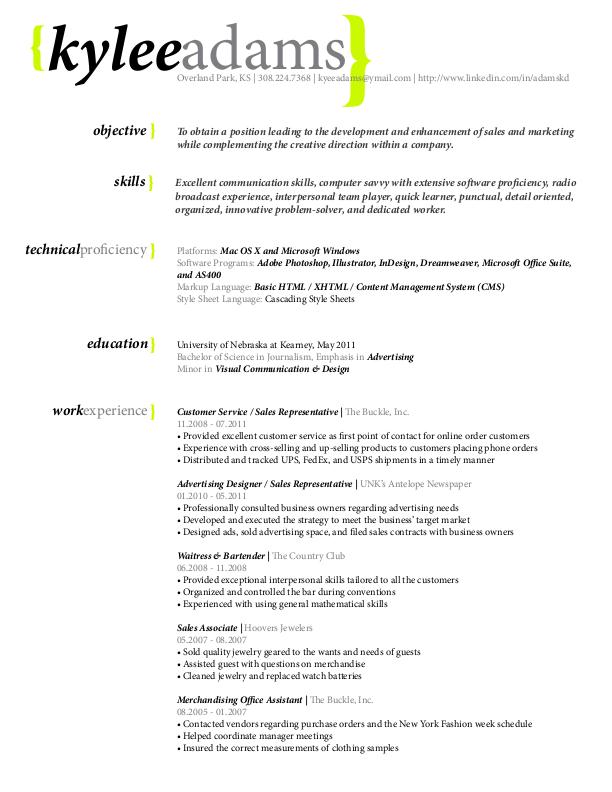 Resume by Kylee Adams at Coroflot.com