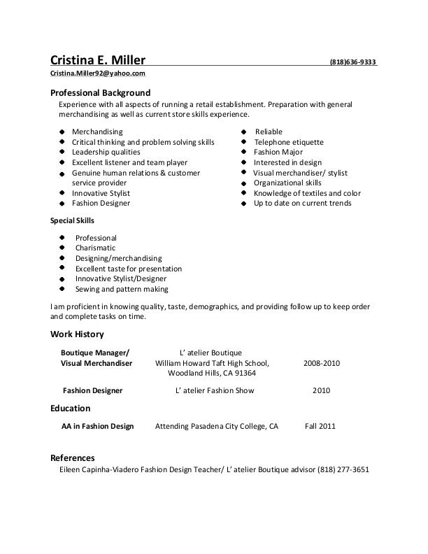 Resume By Cristina Miller At