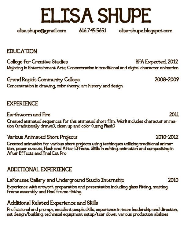 Resume by Elisa Shupe at Coroflot.com