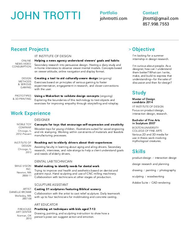 Spring 2013 Resume by John Trotti at Coroflot.com