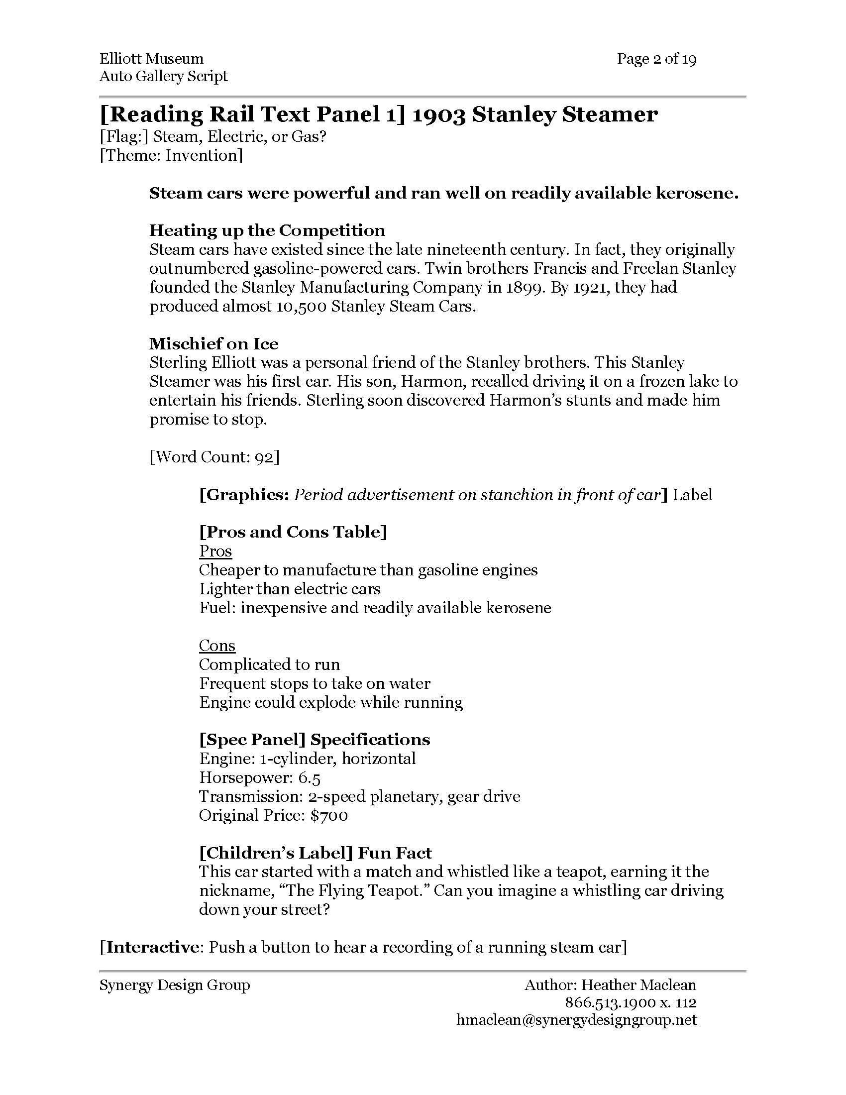 Elliot Museum - Antique Car Gallery Exhibition Script by Heather ...