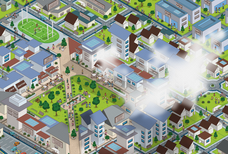 Affordable Living Isometric Community Illustration by doug wells at ...