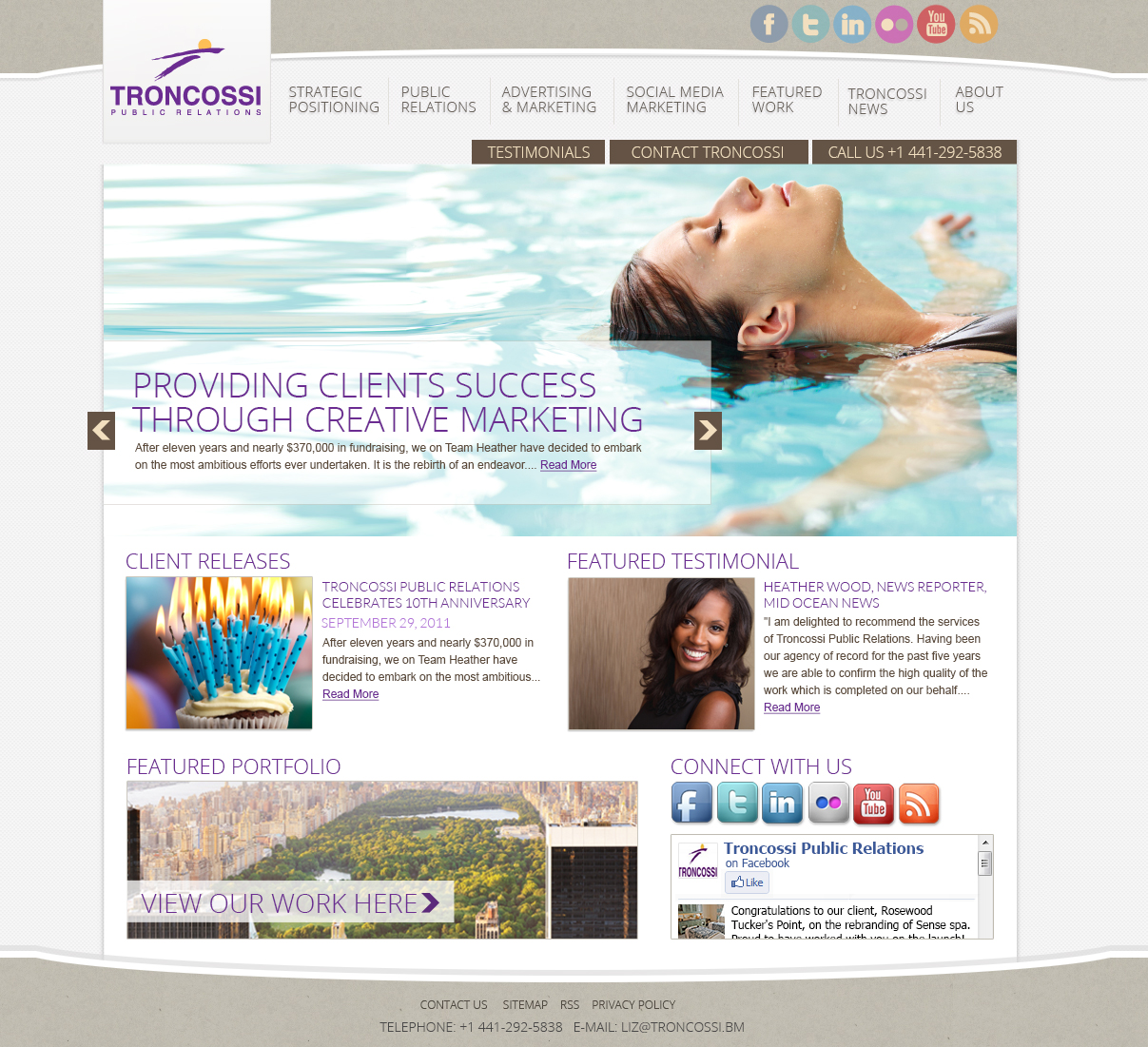 Troncossi Public Relations Website Mock-up by Erica Bogdan at Coroflot.com