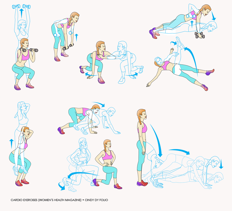 CARDIO EXERCISES Illustrations by Cindy Dy at Coroflot.com