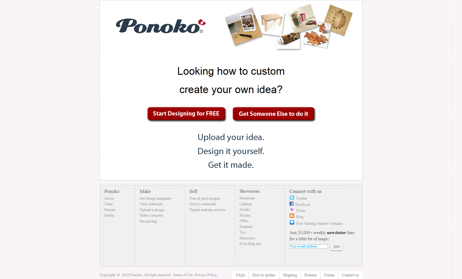 Ponoko Landing Pages by jeremy hilton at Coroflot.com